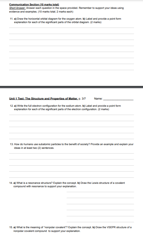 Solved Communication Section (10 marks total) Short Answer. | Chegg.com
