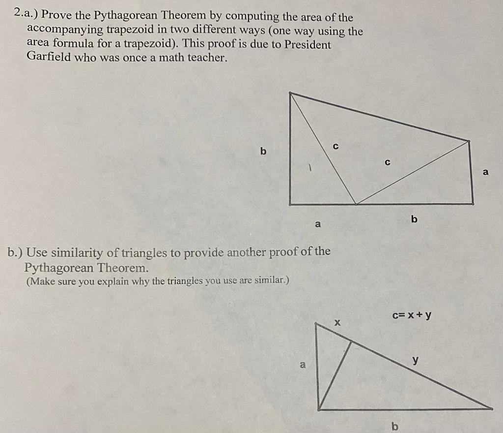 Solved 2.a.) Prove the Pythagorean Theorem by computing the | Chegg.com