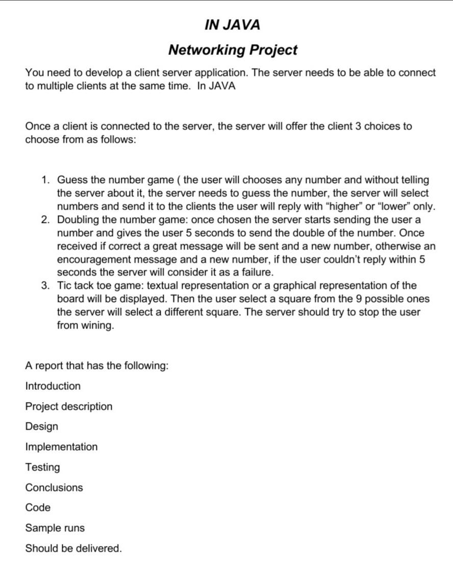 Solved IN JAVA Networking Project You need to develop a | Chegg.com
