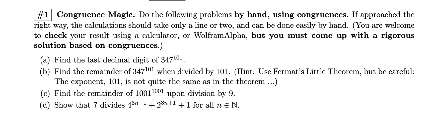 Solved \#1 Congruence Magic. Do the following problems by | Chegg.com