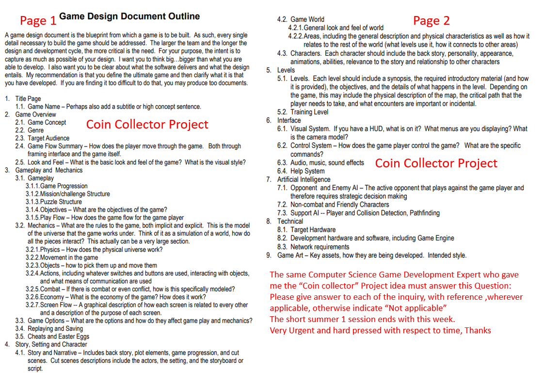 Solved Page 1 Game Design Document Outline A game design | Chegg.com