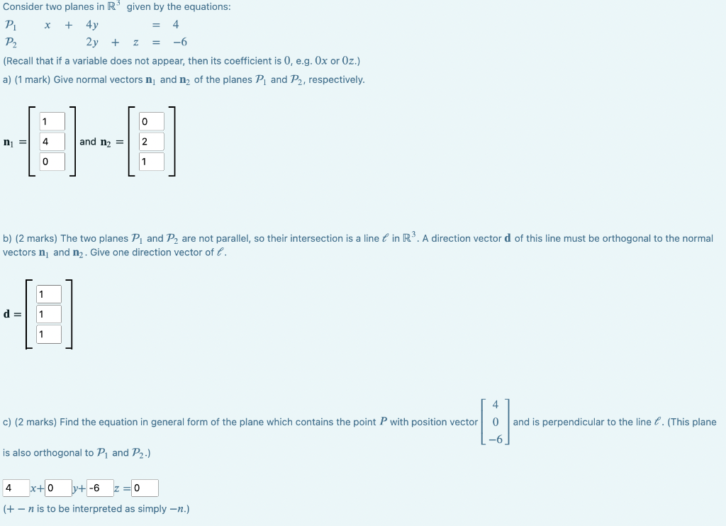 Solved Consider two planes in R3 given by the equations: | Chegg.com