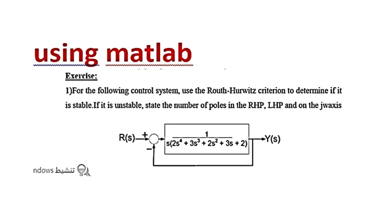 Solved using matlab Exercise: 1)For the following control | Chegg.com
