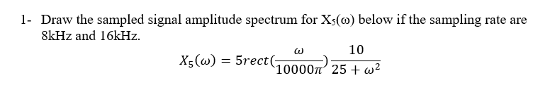 Solved 1- Draw the sampled signal amplitude spectrum for | Chegg.com