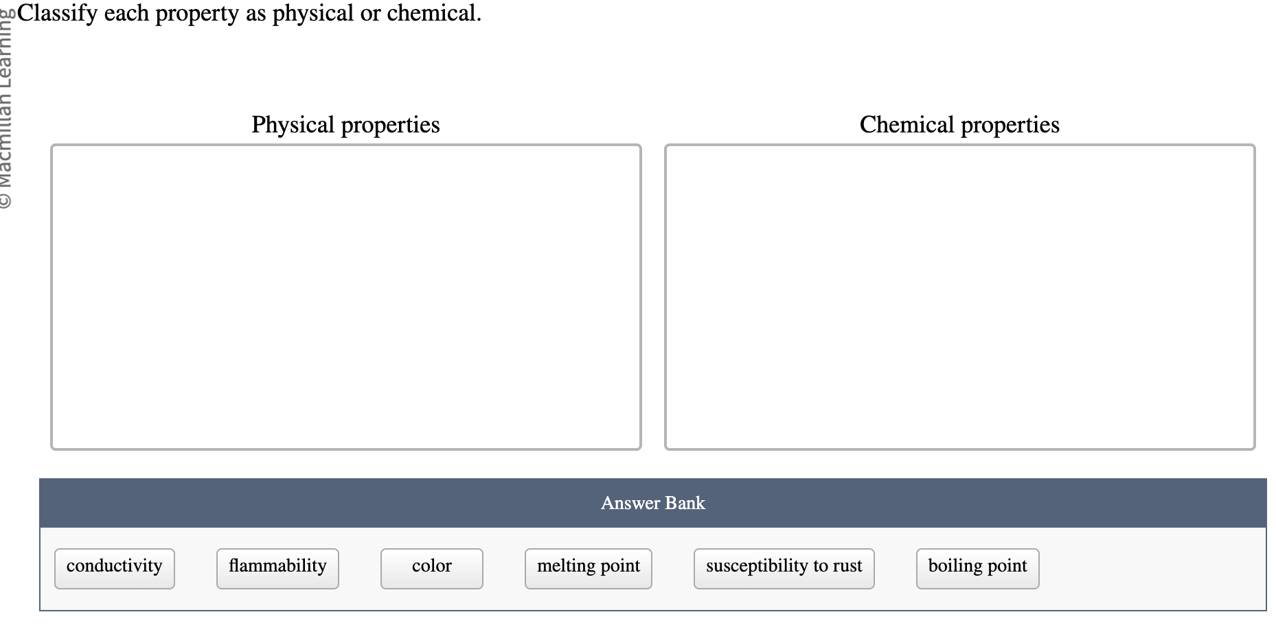 Solved ° ﻿Classify each property as physical or | Chegg.com