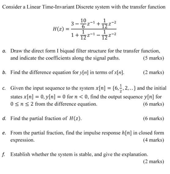 Solved Consider a Linear Time-Invariant Discrete system with | Chegg.com