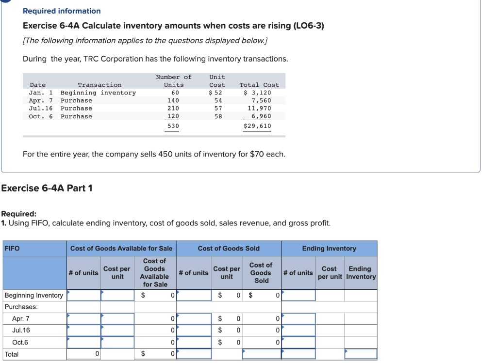 Solved Required information Exercise 6-4A Calculate | Chegg.com