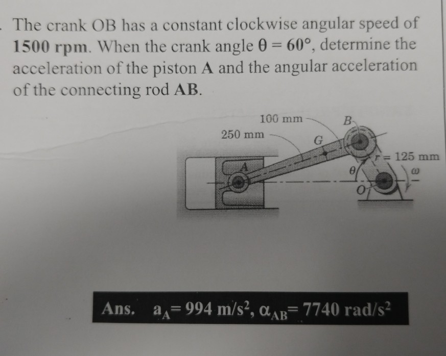 Solved The crank OB has a constant clockwise angular speed | Chegg.com