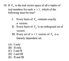 Solved 10. If V, is the real vector space of all n-tuples of | Chegg.com