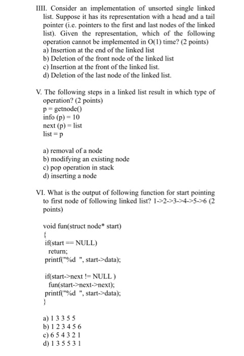 Solved 1) (14 Points) with first node as head? (2 points) | Chegg.com