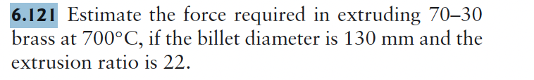 Solved 6.121 Estimate the force required in extruding 70−30 | Chegg.com