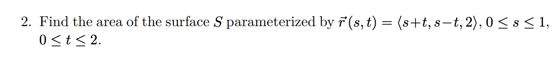 Solved 2. Find the area of the surface S parameterized by | Chegg.com