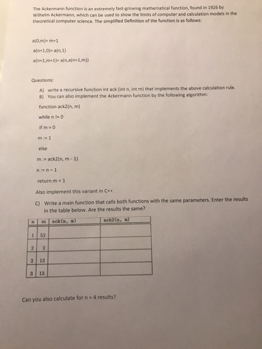 Solved The Ackermann function is an extremely fast-growing | Chegg.com
