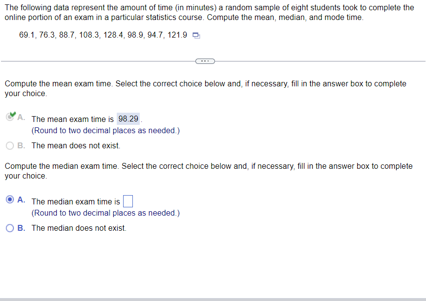 Solved The following data represent the amount of time (in | Chegg.com