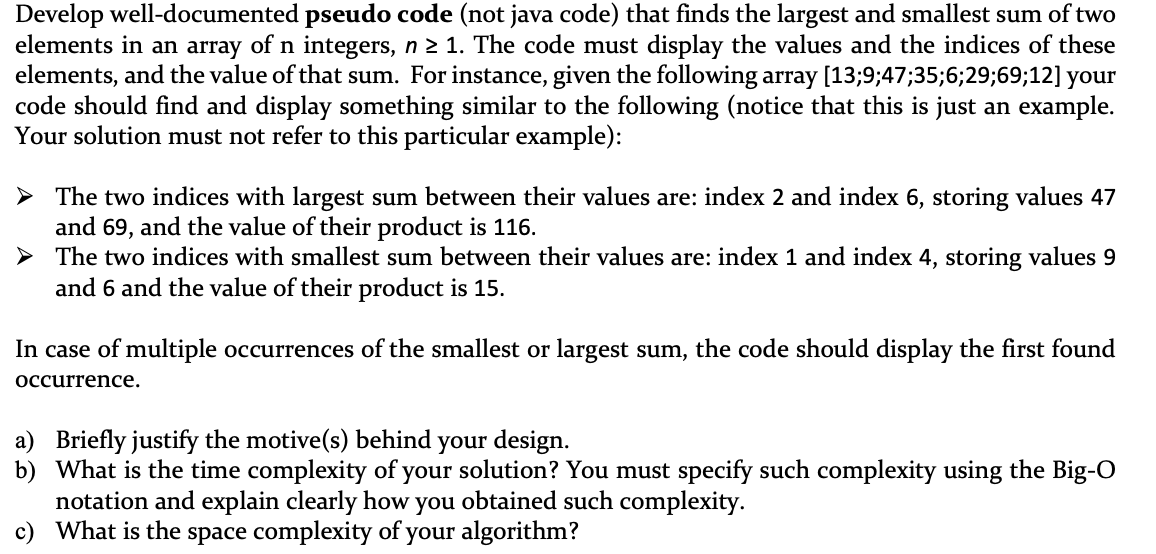 Solved Develop Well Documented Pseudo Code Not Java Code 
