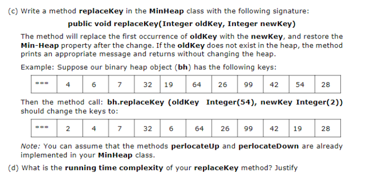 Solved C Write A Method Replacekey In The Minheap Class 8443