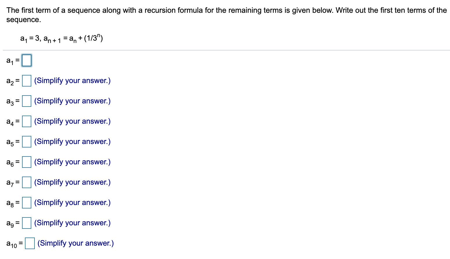 Solved The first term of a sequence along with a recursion | Chegg.com