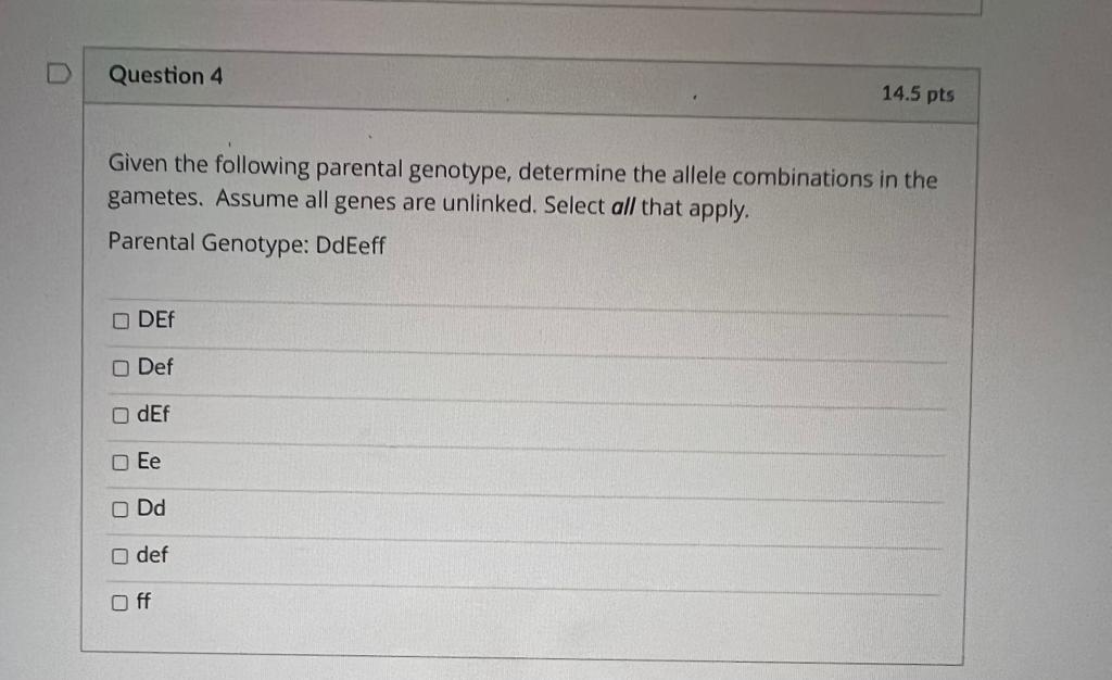 Solved Given the following parental genotype, determine the | Chegg.com