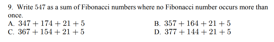 Solved 9. Write 547 as a sum of Fibonacci numbers where no | Chegg.com
