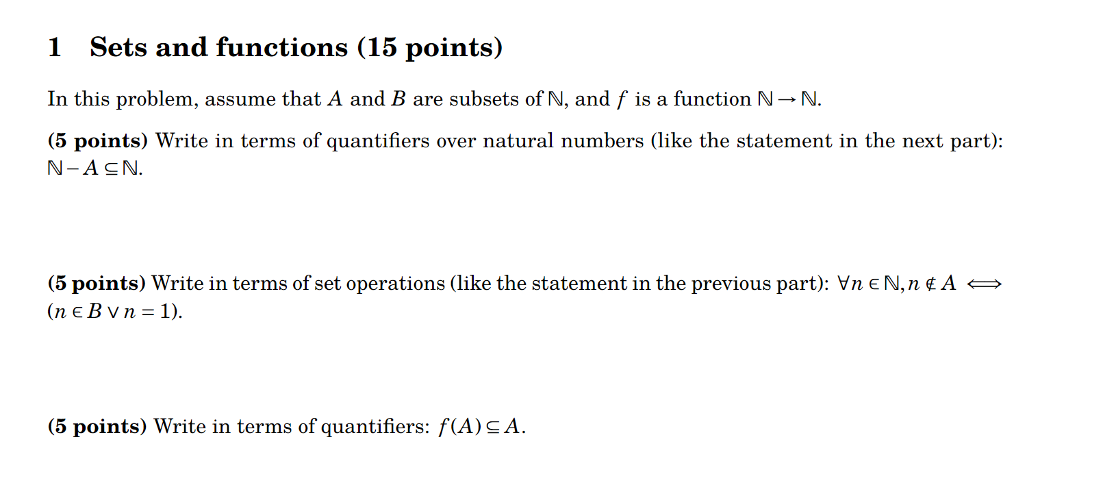 Solved 1 Sets and functions (15 points) In this problem, | Chegg.com