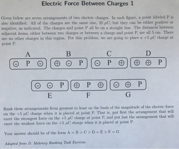 Solved Electric Force Between Charges 1 Given below are | Chegg.com