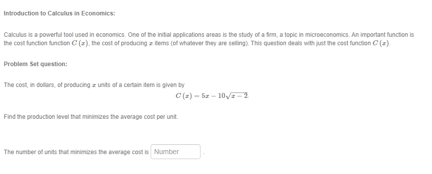 Solved Introduction to Calculus in Economics: Calculus is a | Chegg.com