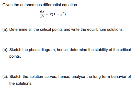 Solved Given the autonomous differential equation dx x(1 – | Chegg.com