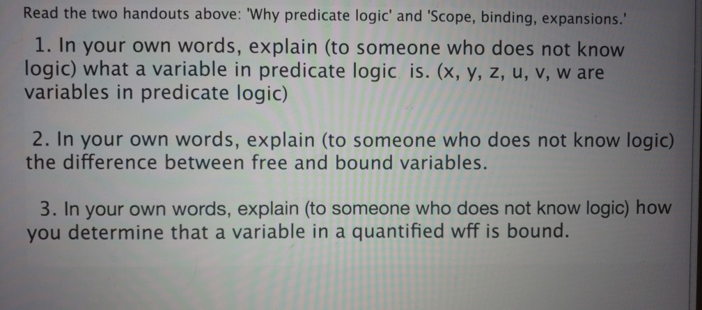 Solved Read the two handouts above: 'Why predicate logic' | Chegg.com