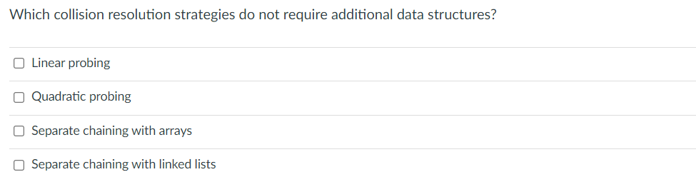 Solved Which collision resolution strategies do not require | Chegg.com