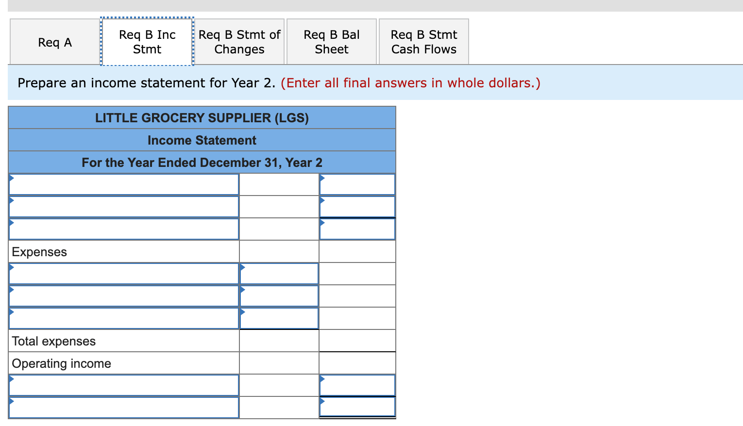 Solved Prepare an income statement for Year 2. (Enter all | Chegg.com