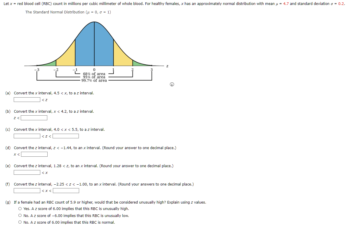 Solved Let x= ﻿red blood cell (RBC) ﻿count in millions per | Chegg.com