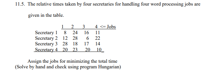 Solved 11.5. The relative times taken by four secretaries | Chegg.com