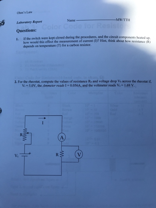 Solved Ohm's Law Name MWITTH Laboratory Report Questions: 1. | Chegg.com
