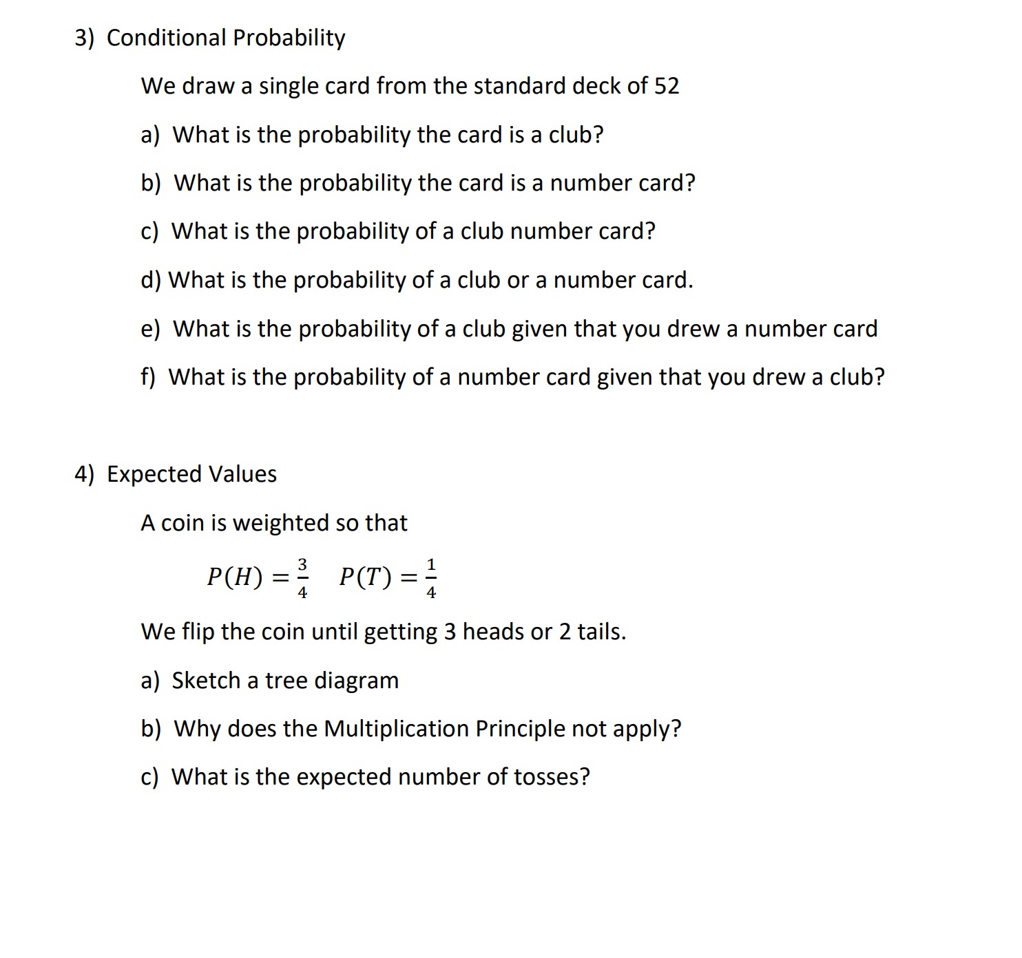 Solved 3) Conditional Probability We draw a single card from | Chegg.com