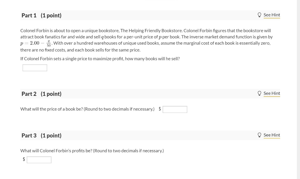 Solved See Hint (1 point) Part 1 Colonel Forbin is about to | Chegg.com