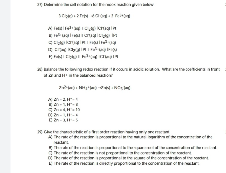 Solved 27) Determine the cell notation for the redox | Chegg.com