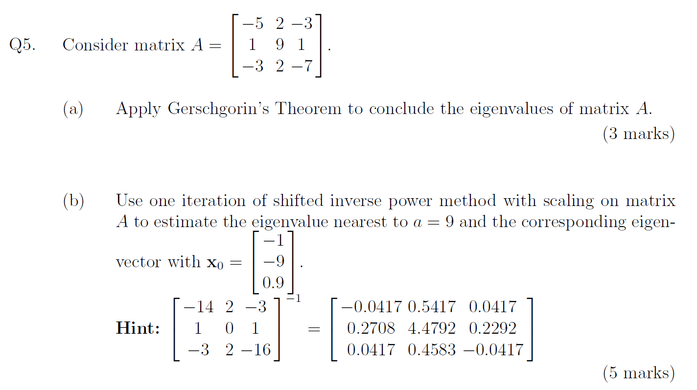 Solved Q5. Consider matrix A = -5 2 - 3 1 91 -3 2 -7 (a) | Chegg.com