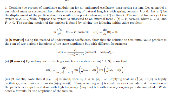 Solved m dt 4. Consider the process of amplitude modulation | Chegg.com
