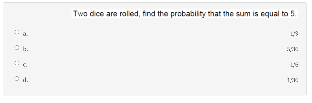 Solved Two dice are rolled, find the probability that the | Chegg.com