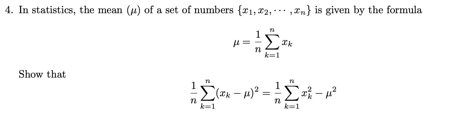 Solved In statistics, the mean (μ) ﻿of a set of numbers | Chegg.com