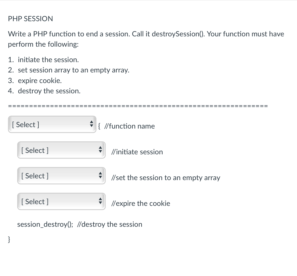 Solved Php Session Write A Php Function To End A Session Chegg