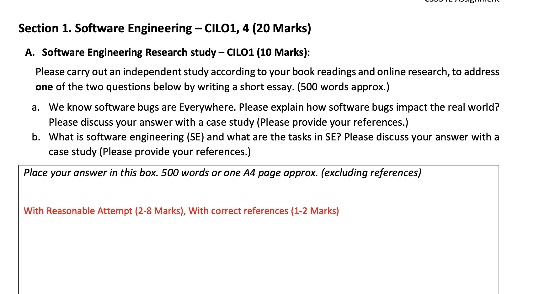 Solved Section 1 Software Engineering Cilo1 4 20 Marks 
