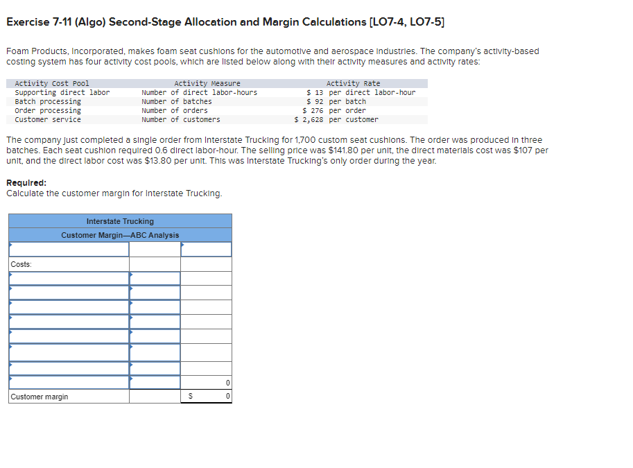 Solved Exercise 7-11 (Algo) Second-Stage Allocation and | Chegg.com