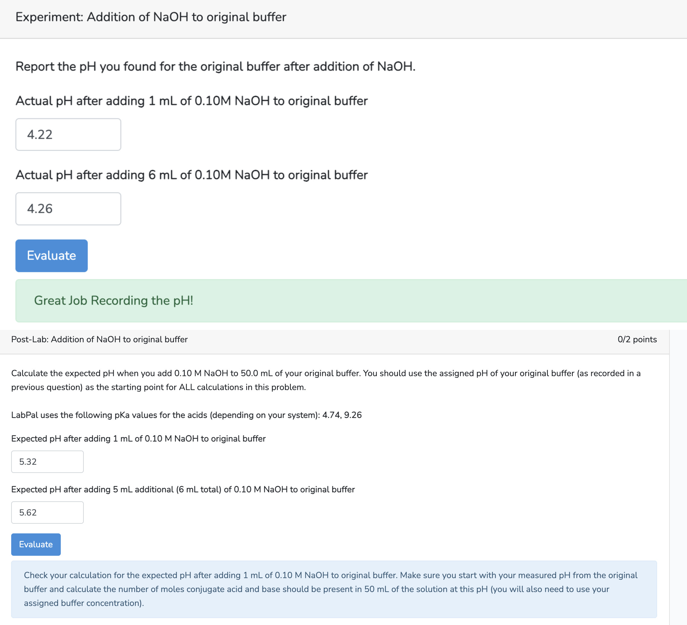 Solved Check your calculation for the expected pH ﻿after | Chegg.com