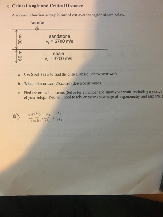 Solved 3) Critical Angle and Critical Distance A seismic | Chegg.com