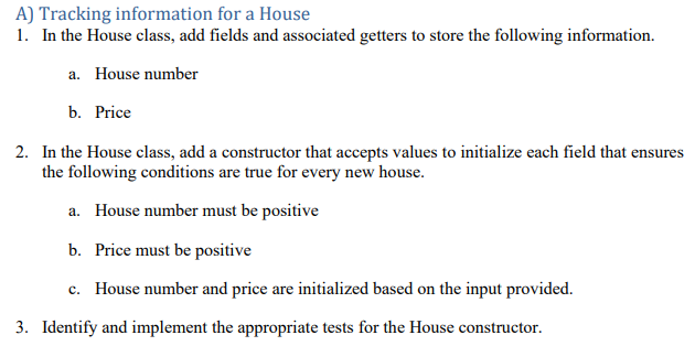 Solved A) Tracking information for a House 1. In the House | Chegg.com