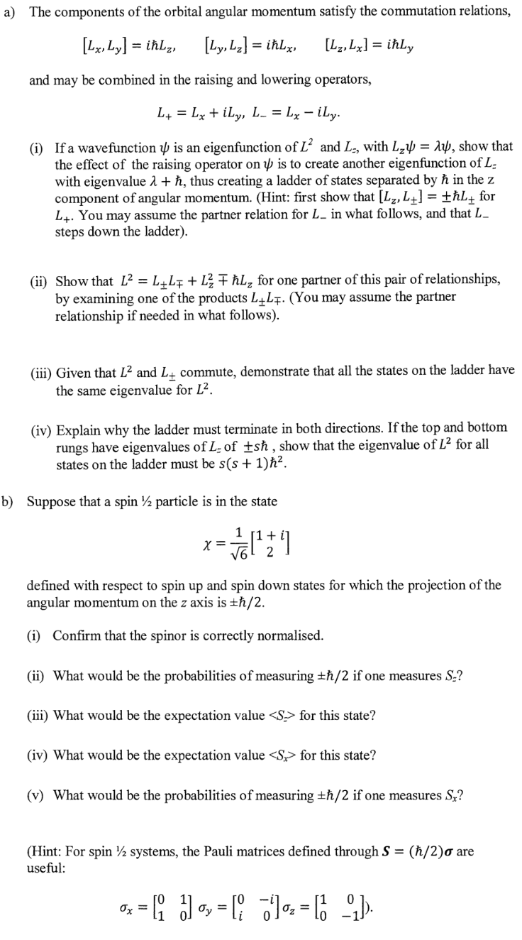 Solved a) The components of the orbital angular momentum | Chegg.com