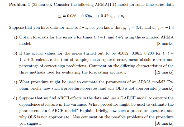 Solved Consider the following ARMA(1,1) model for some time | Chegg.com Solved Consider the following ARMA(1,1) model for some time | Chegg.com