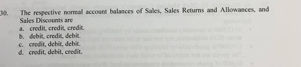Solved 30. The respective normal account balances of Sales, | Chegg.com