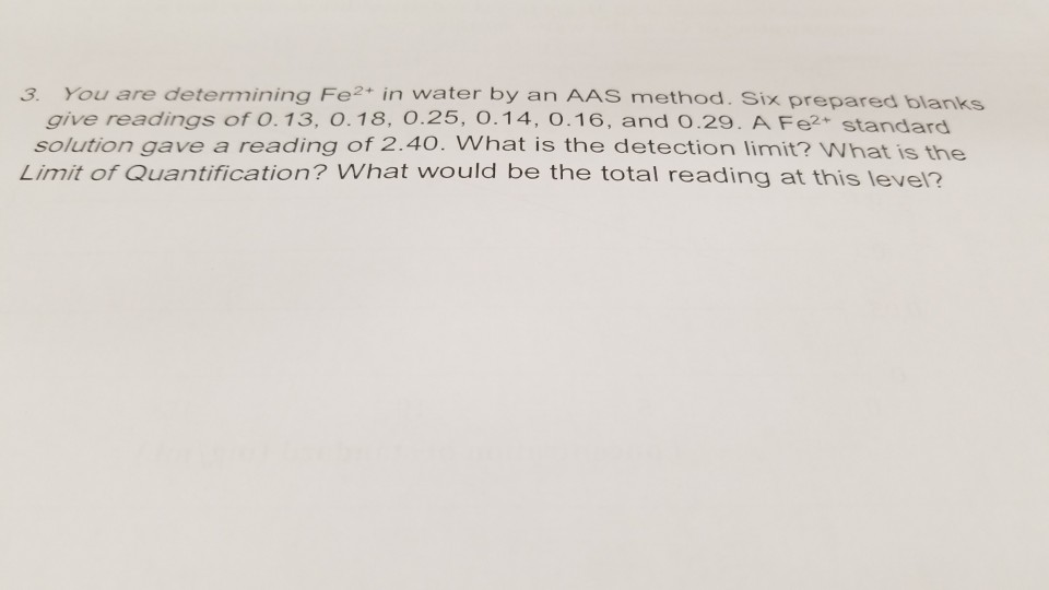 Solved 3. You are determining Fe2 in water by an AAS method. | Chegg.com